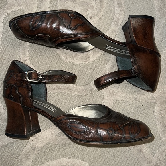 PAZZO | Shoes | Pazzovictory Brown Floral Leather Upper Chunky Heel ...